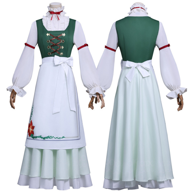 Frieren Beyond Journey's End Fern Costume - White Green Dress Fern ...