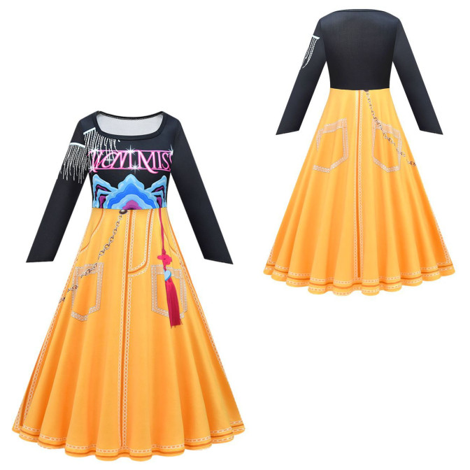 Girls K-Pop Demon Hunters Mira Costume - Black Yellow Long Dress Mira ...