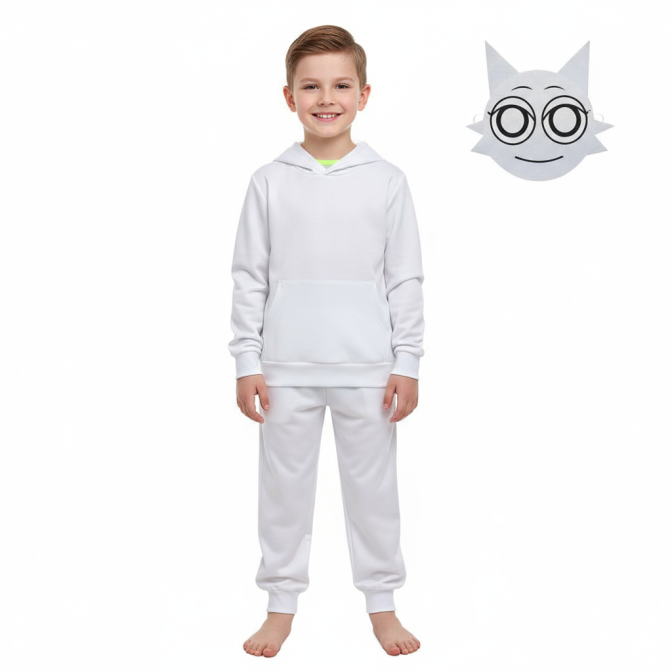 Kids Sprunki White Wenda Costume - Hoodie Pants Mask Set White Sprunki ...