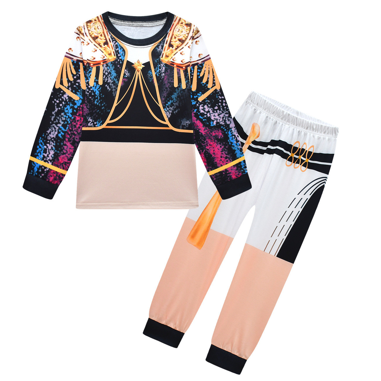 Girls K-Pop Demon Hunters Mira Costume - Black Gold Shirt Pants Set ...