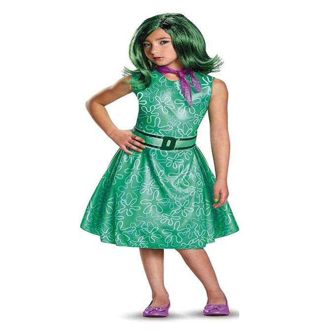 Inside Out Disgust Costume - Green Dress Mask Set Disgust Cosplay ...