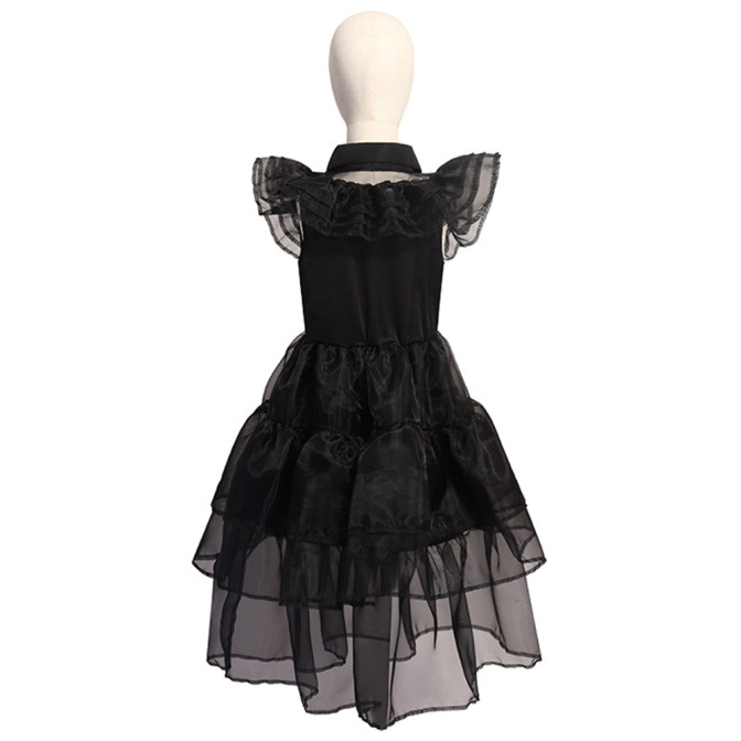 Wednesday Addams Costume - Girls Black Tulle Party Prom Dress Wednesday ...