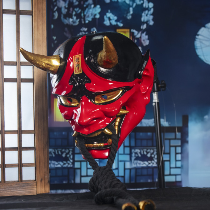 K-Pop Demon Hunters Horned Demon Red Mask Prop - Horned Red Demon Kpop ...